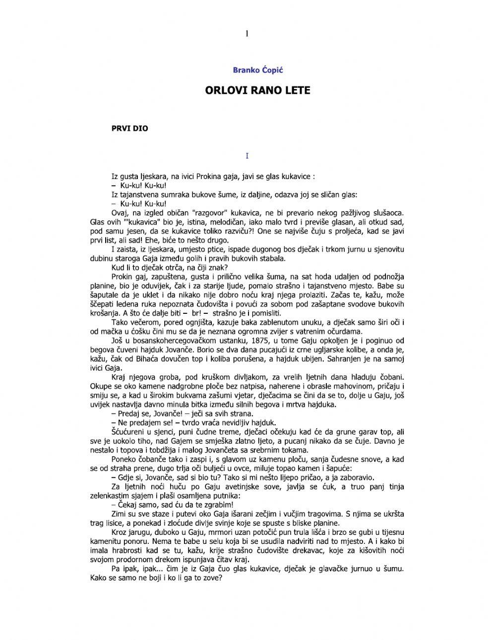 Orlovi rano lete worksheet | Live Worksheets