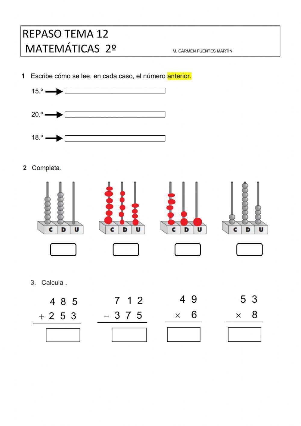 Repaso tema 12 mate worksheet | Live Worksheets