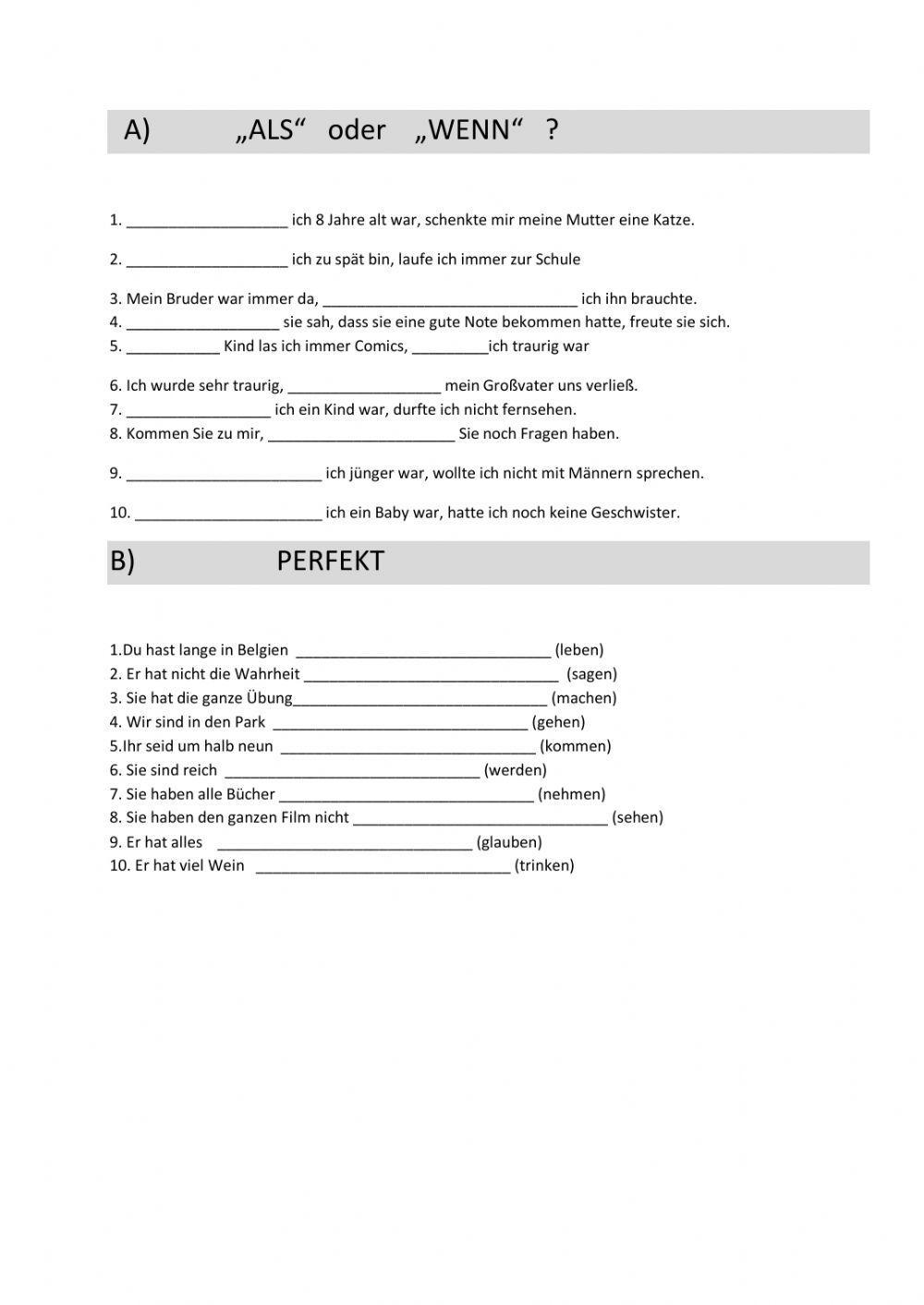 Als und wenn | Free Interactive Worksheets | 279722