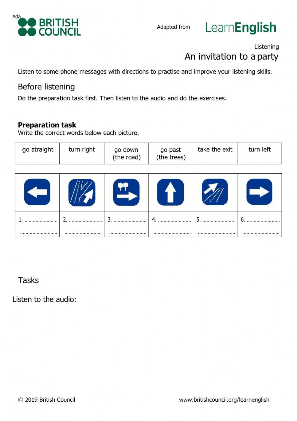 Listening Activity - An Invitation to a Party | cwaugh