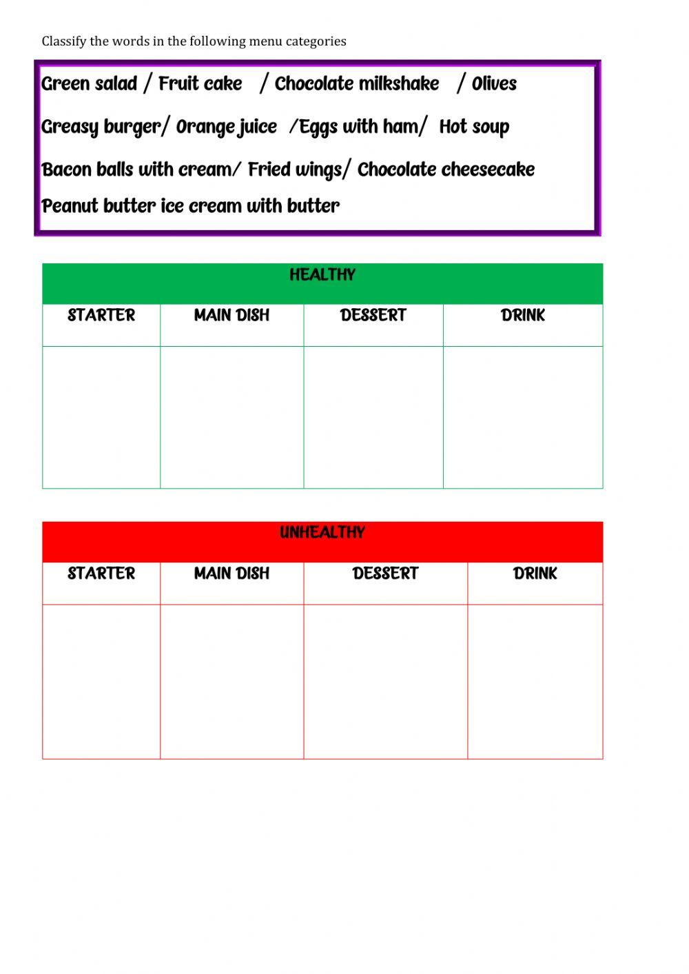 My restaurant II worksheet | Live Worksheets