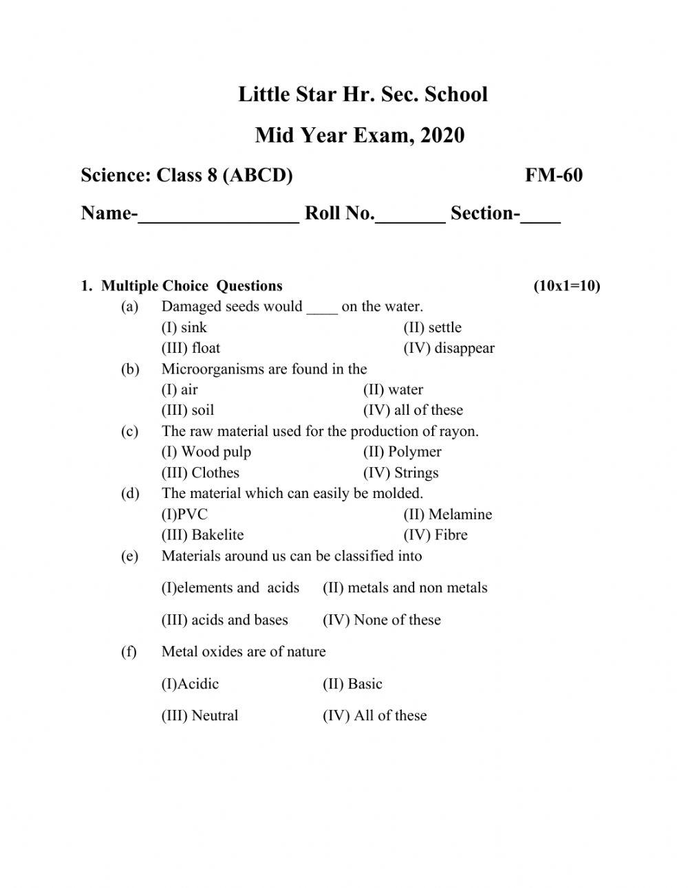 Science online exercise for 8 | Live Worksheets