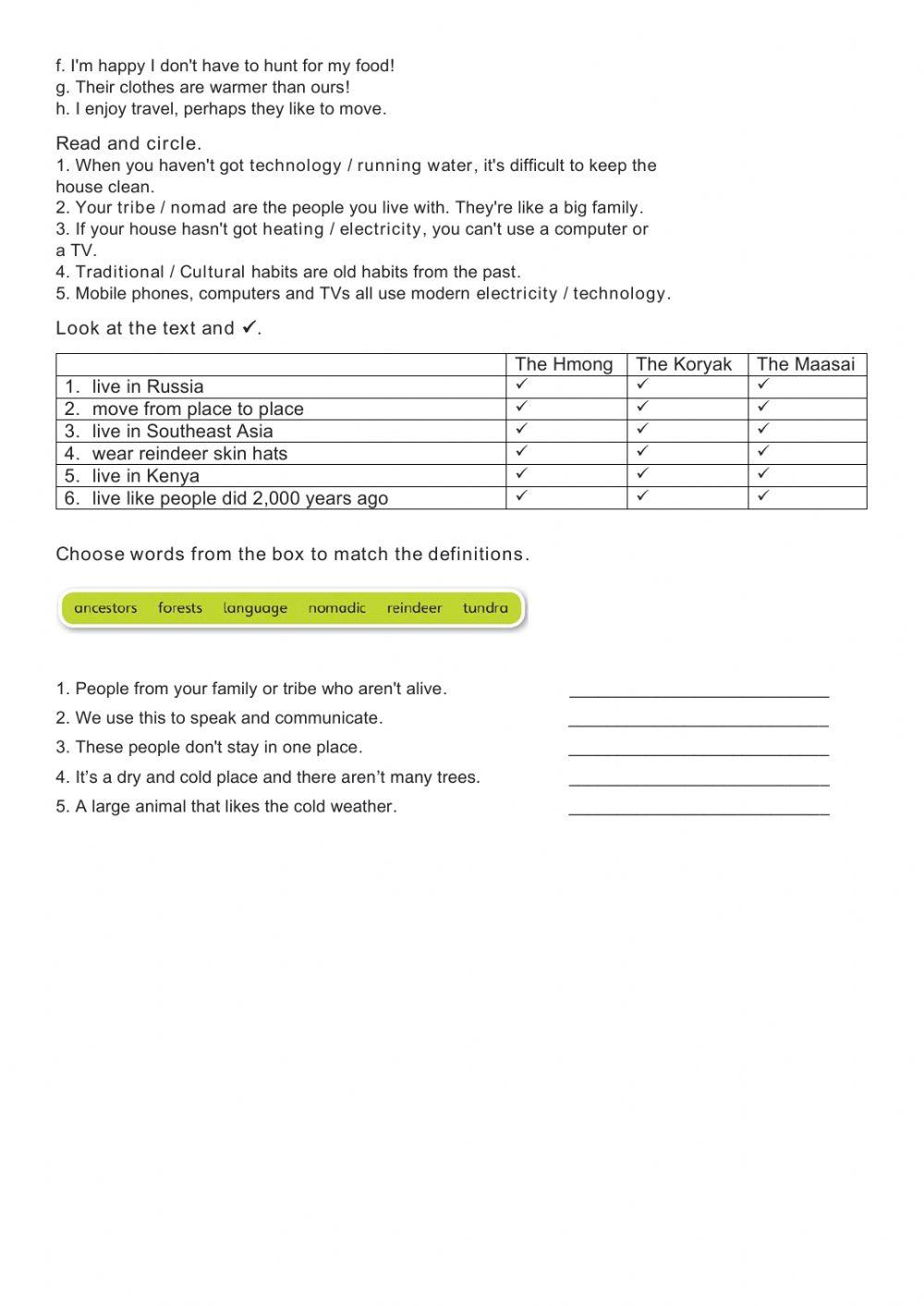 Traditional living - Reading comprehension A2 online exercise for ...