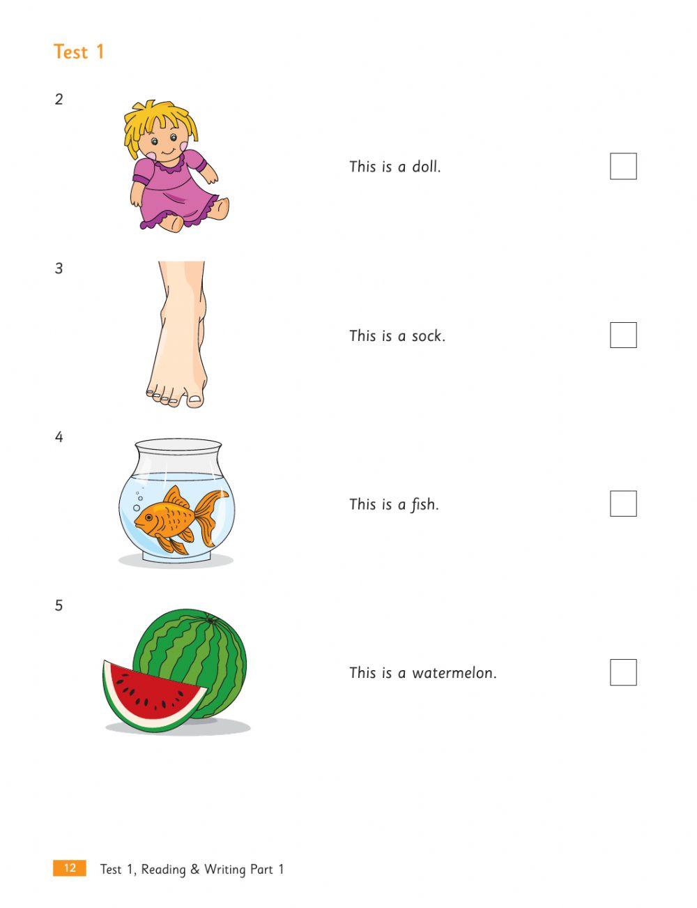 Plus Starters Reading and Writing Test 1 online exercise for | Live ...