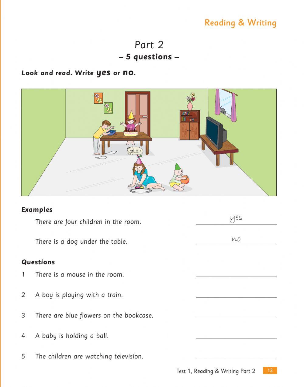 Plus Starters Reading and Writing Test 1 online exercise for | Live ...