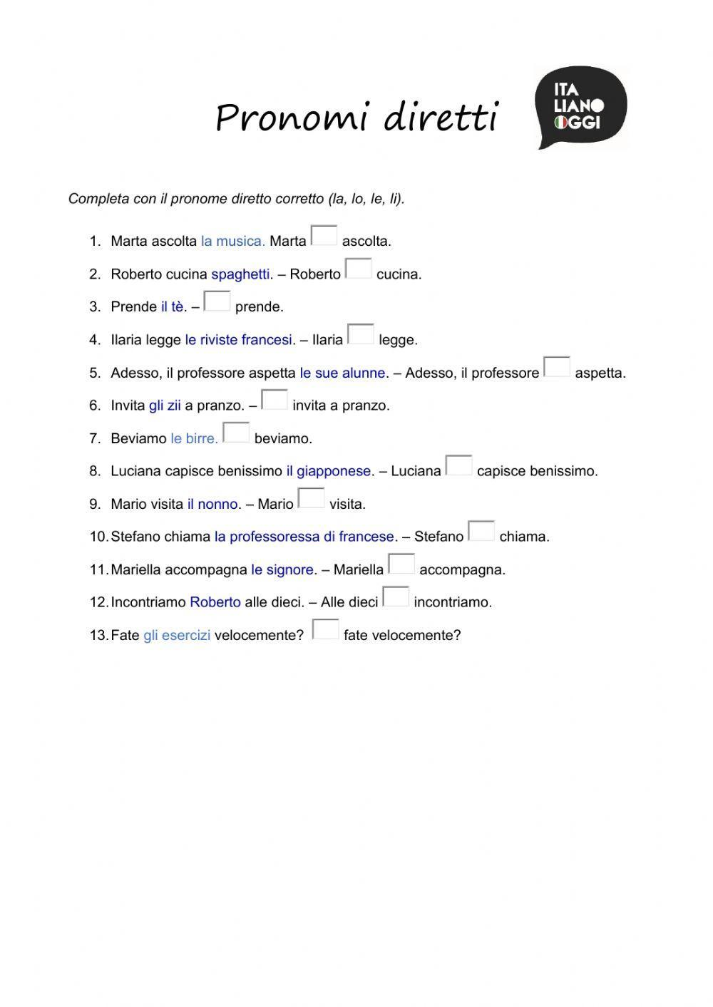 Test Pronomi Diretti E Indiretti Worksheet Live Worksheets, 60% OFF Test Pronomi Diretti E Indiretti Worksheet Live Worksheets, 60% OFF