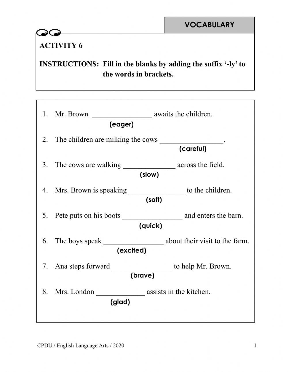 Vocabulary Suffix 'ly' - Activity Sheet 6 online exercise for | Live ...