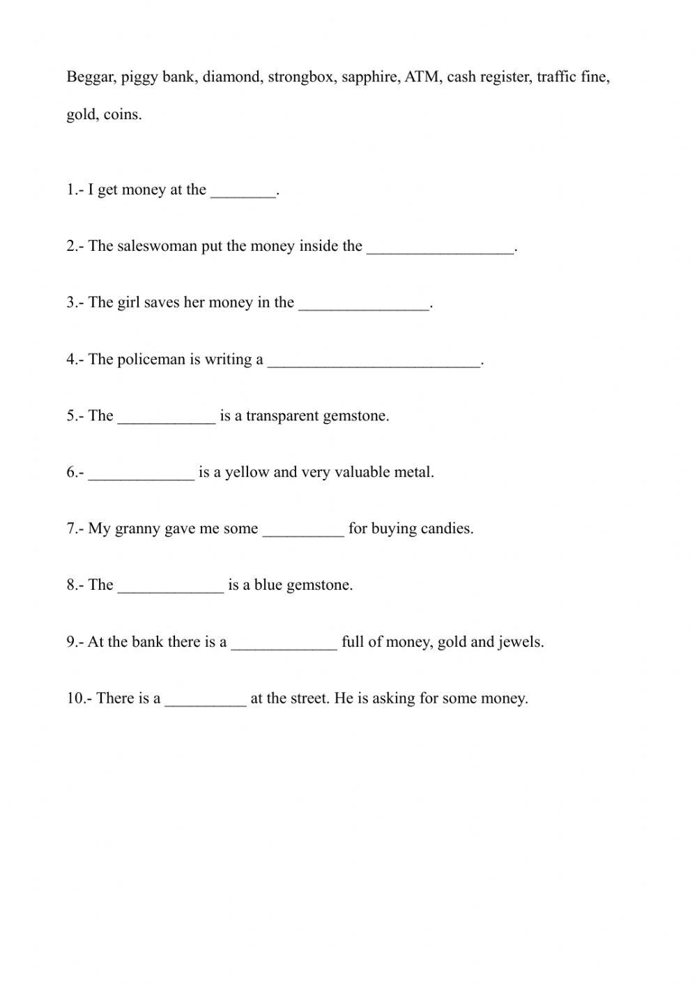 Money online pdf exercise | Live Worksheets