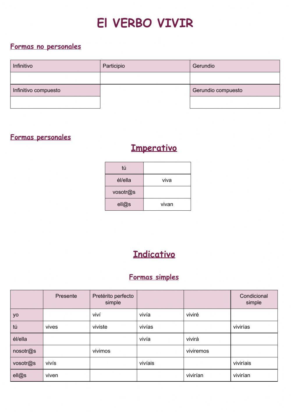 248639 Verbo Vivir Profeevas Liveworksheets