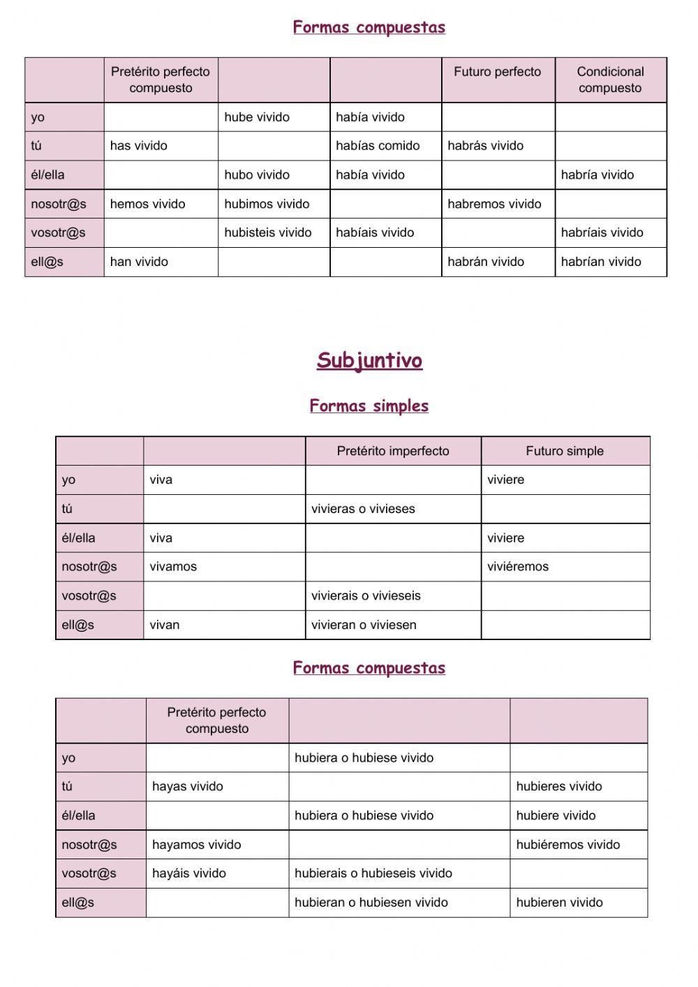 248639 Verbo Vivir Profeevas Liveworksheets