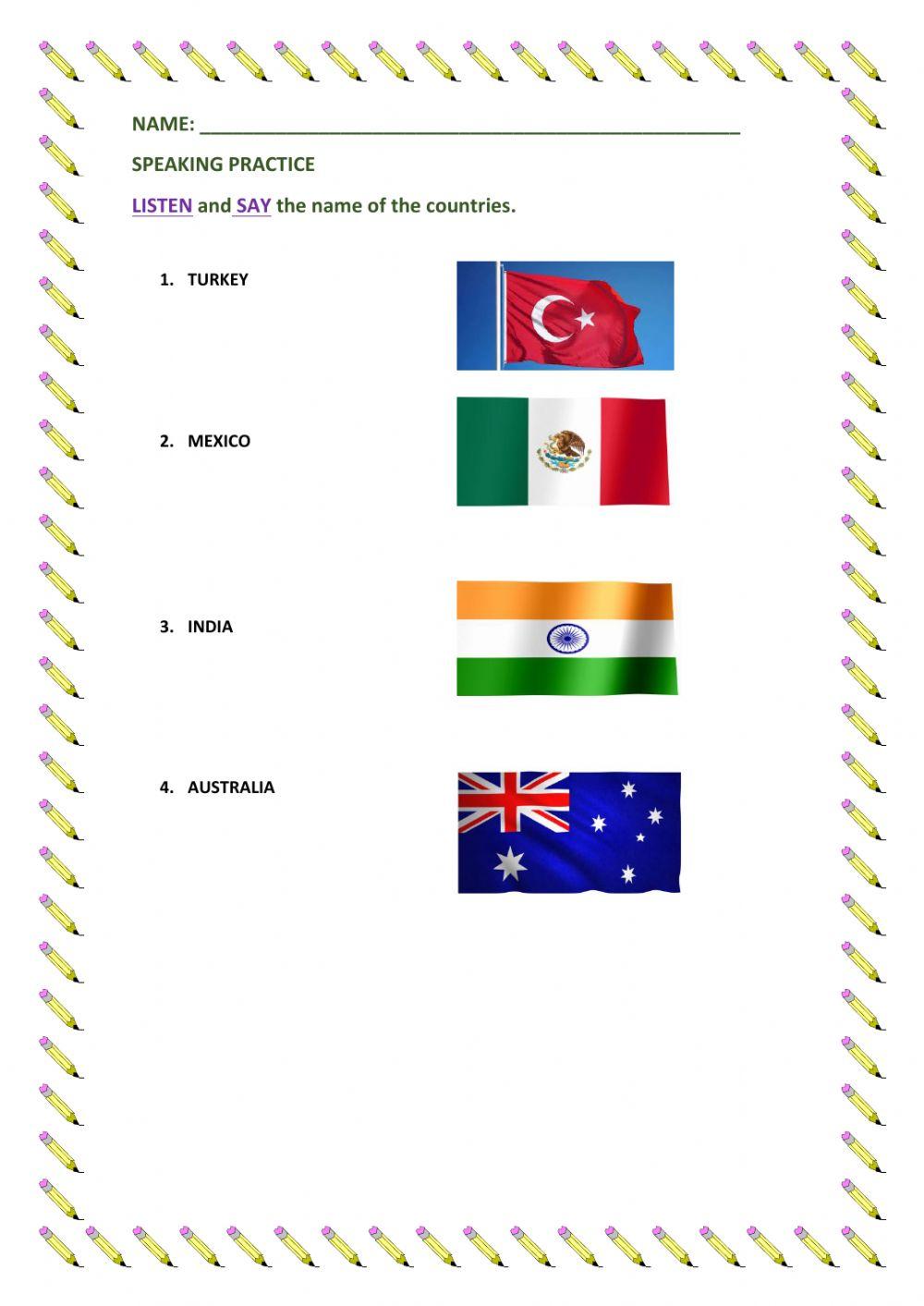 Countries Speaking Practice NEE worksheet | Live Worksheets