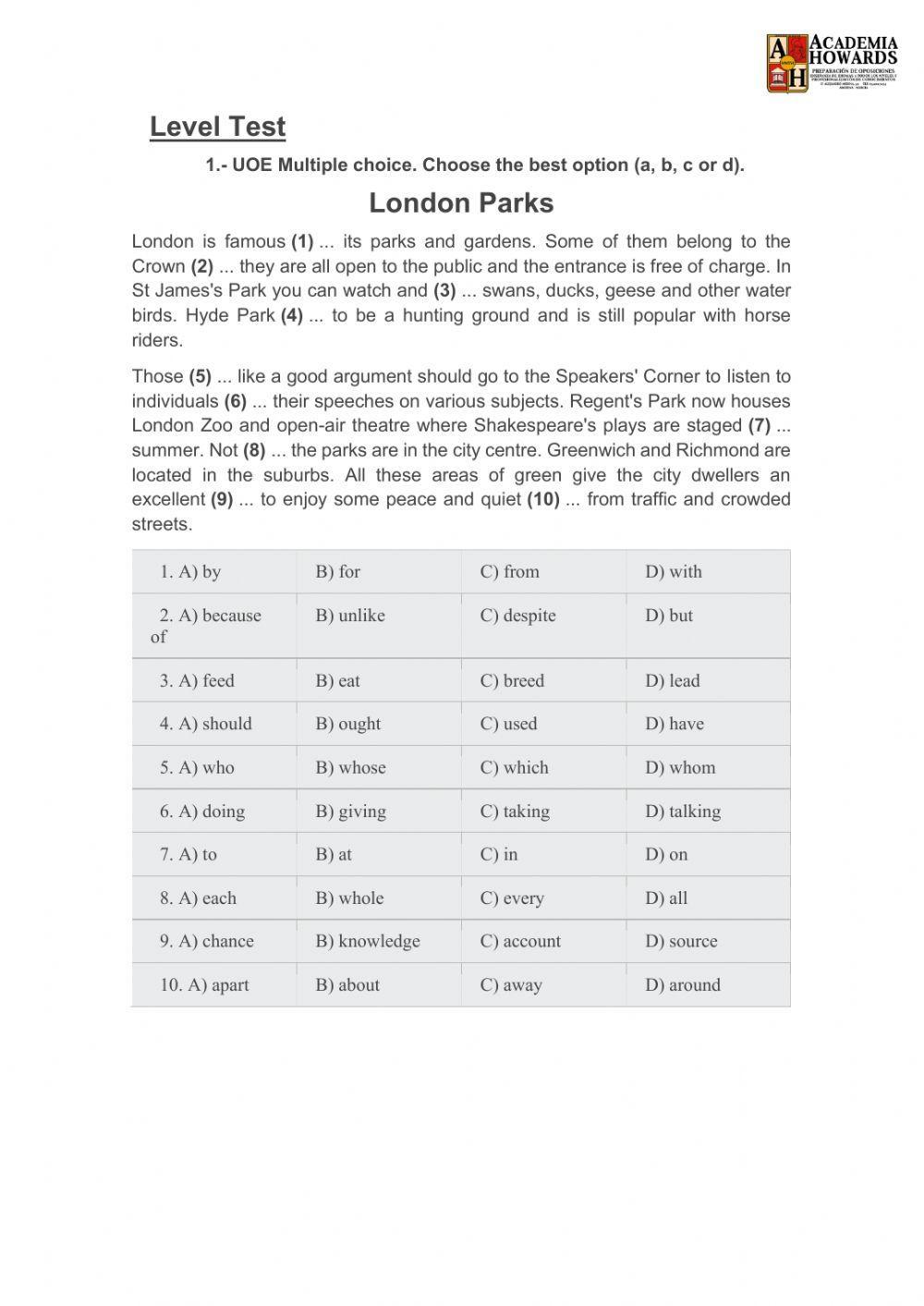 Level test b2 | Free Interactive Worksheets | 249287