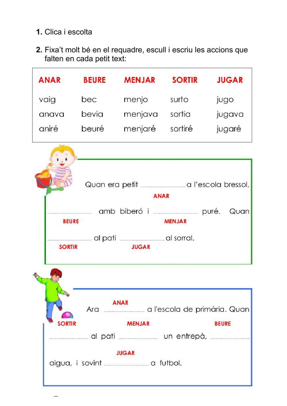 Completa les accions worksheet | Live Worksheets