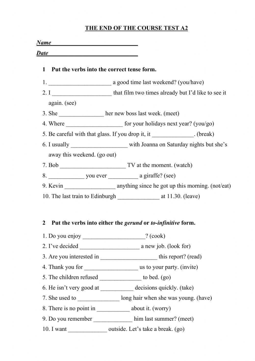 Test A2 | Free Interactive Worksheets | 248361