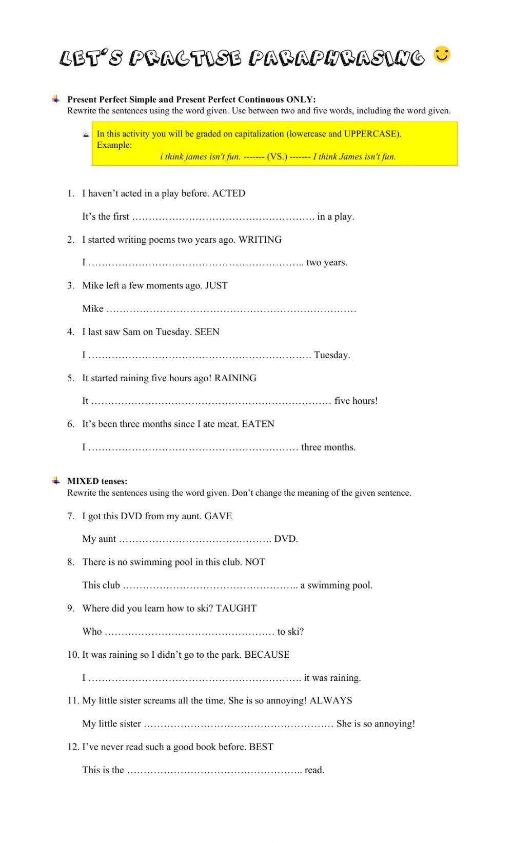 Paraphrasing | Free Interactive Worksheets | 250206