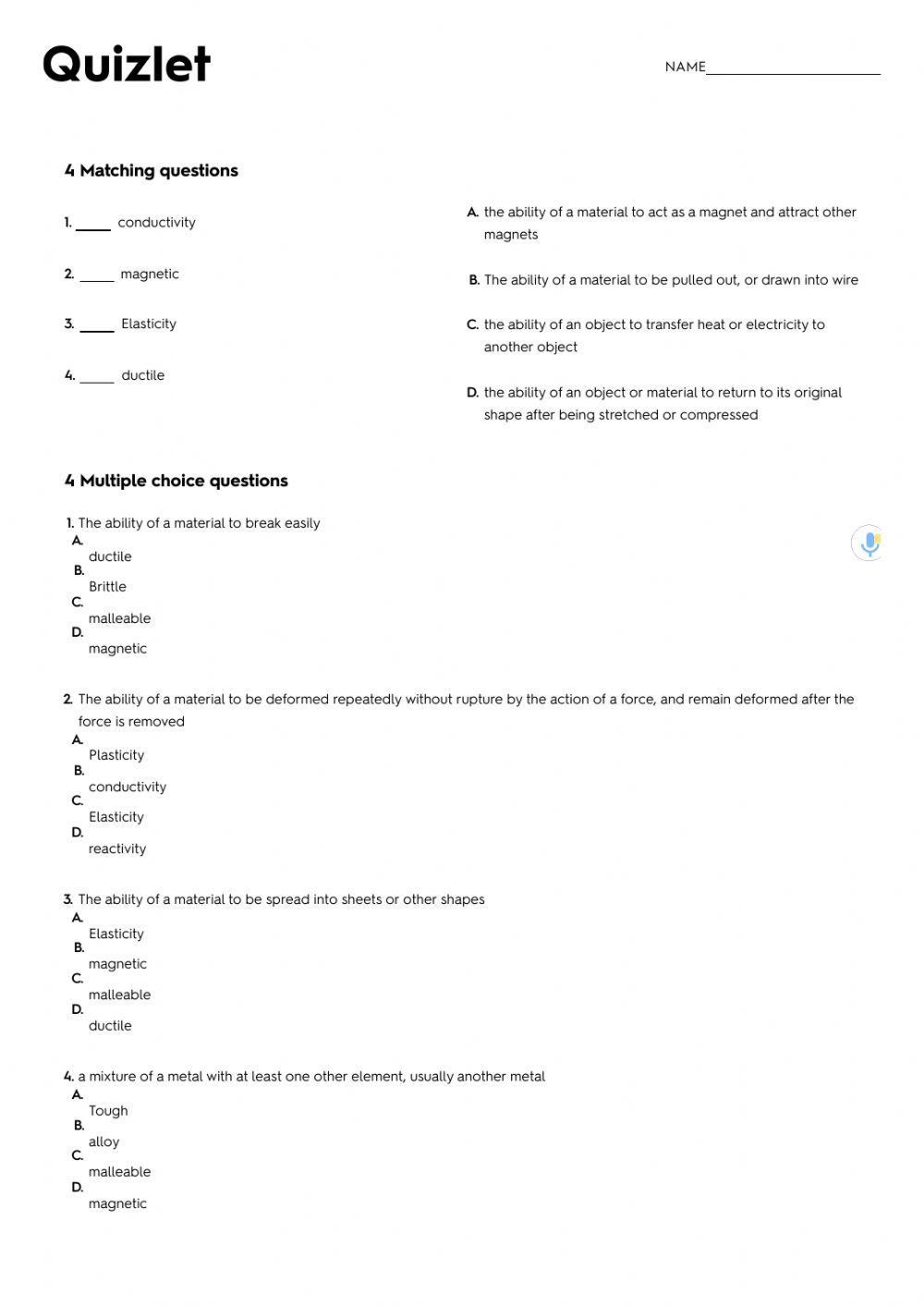 Metals properti… | Free Interactive Worksheets | 250432