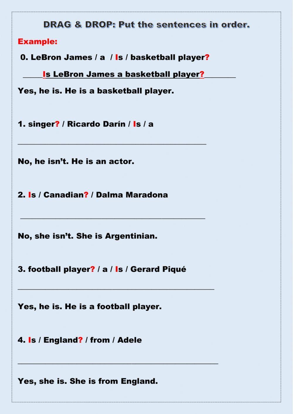 Put the sentences in order 250438 | institutoYEScoop