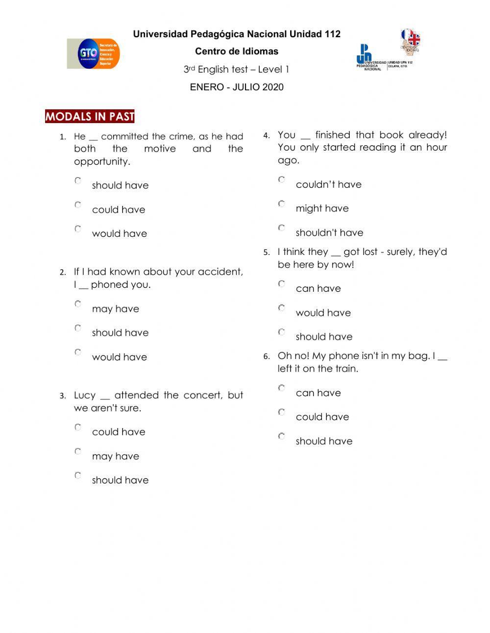 Exam Unit 3 Lev… | Free Interactive Worksheets | 280768