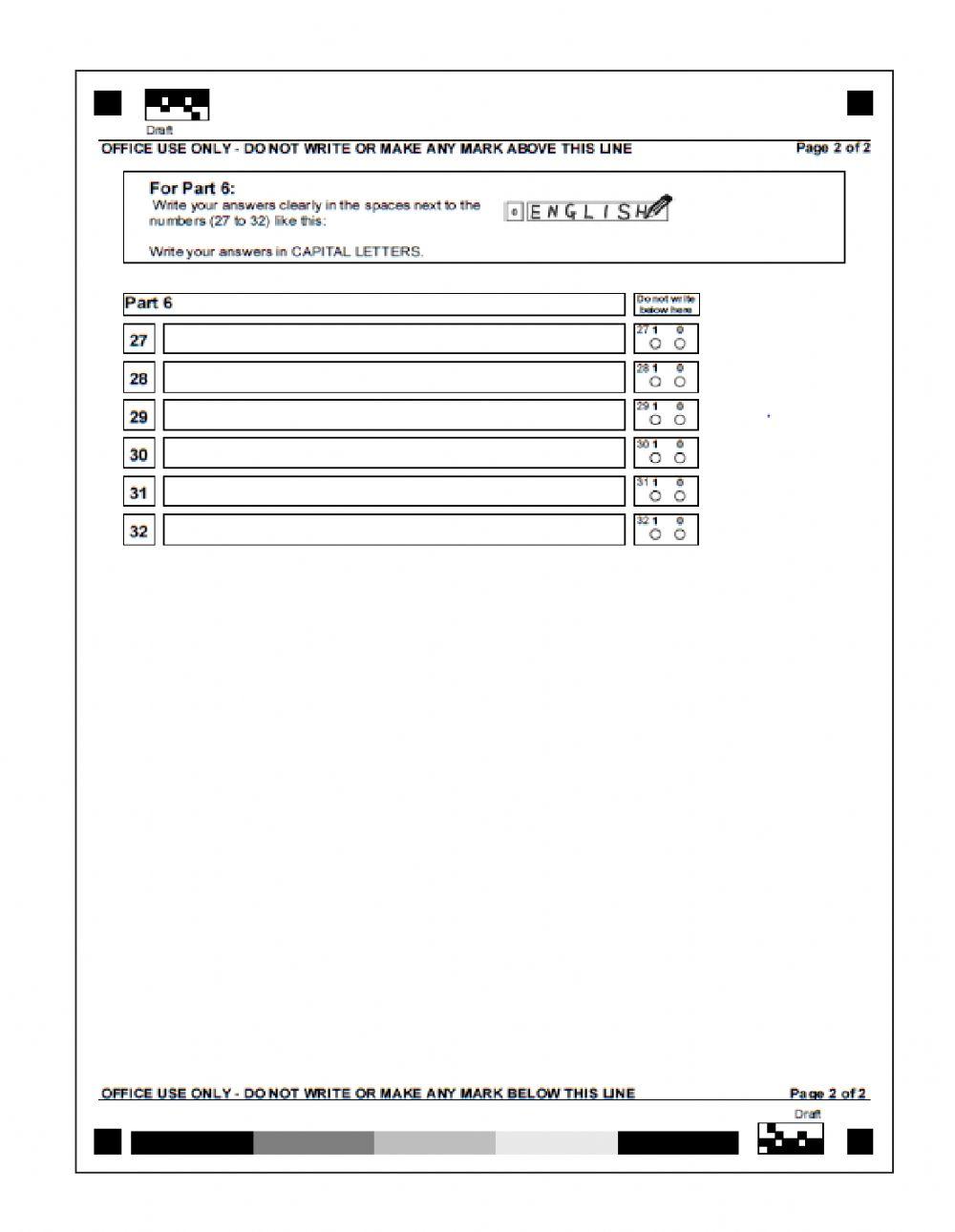 ANSWER SHEET READING 2PET OCT worksheet | Live Worksheets