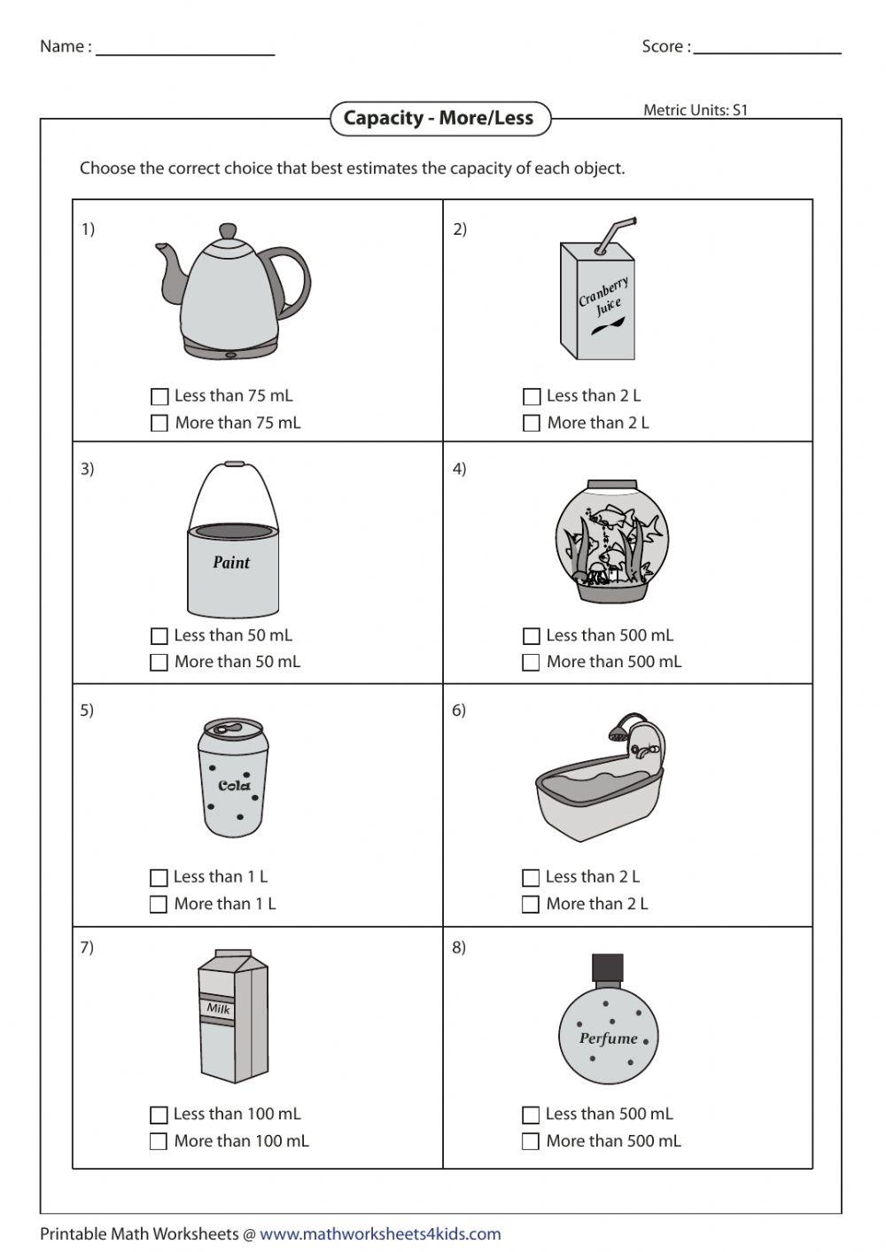 ESTIMATING CAPACITY online exercise for | Live Worksheets