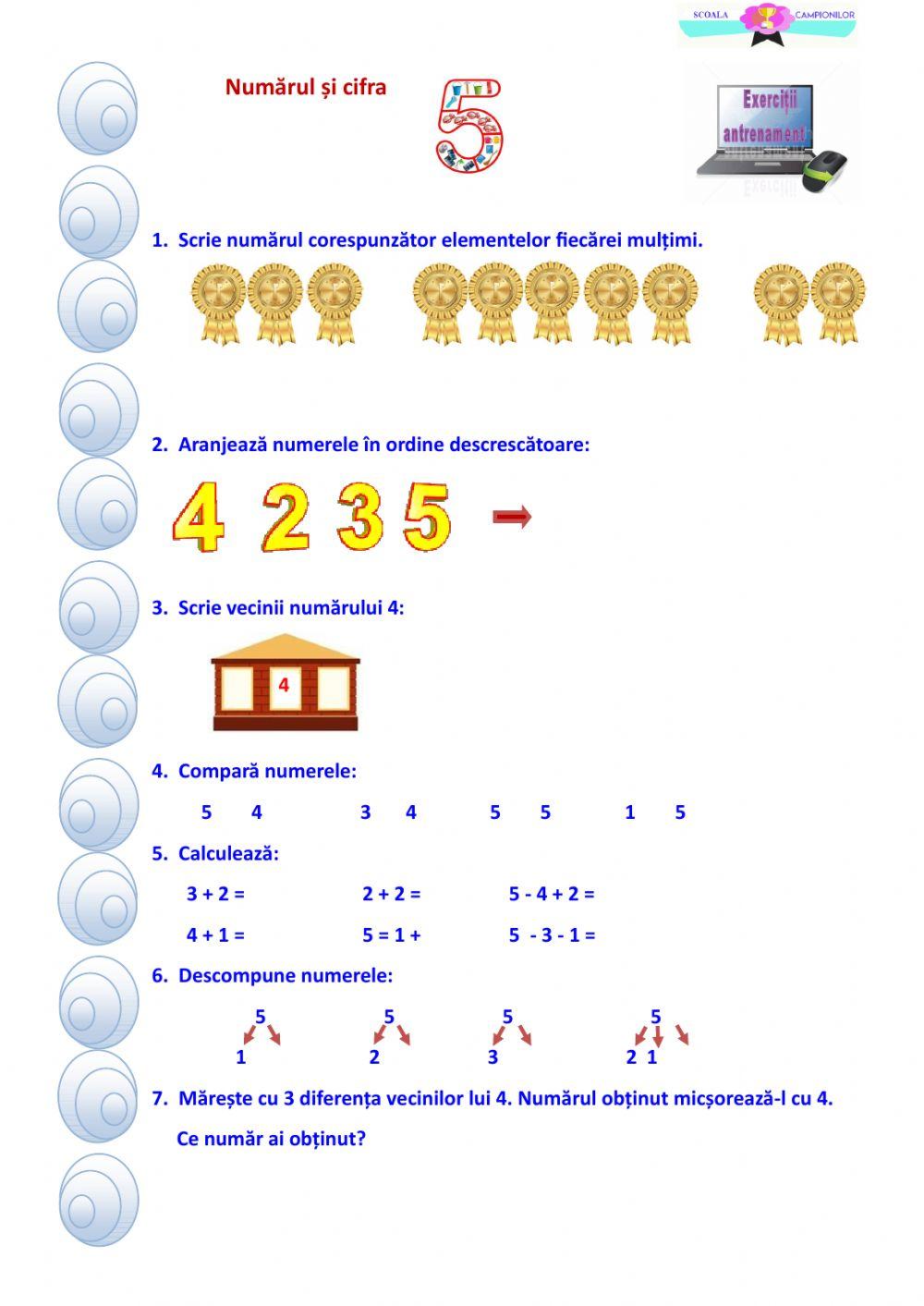 Numărul și cifra 5 worksheet | Live Worksheets