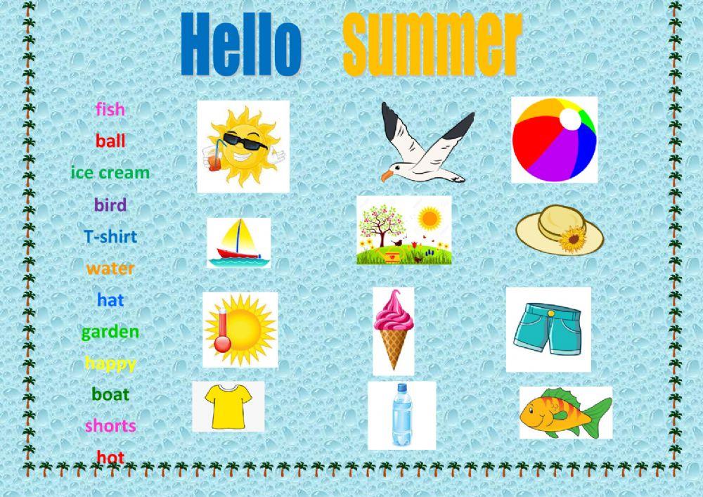 Hello summer online exercise for 1 | Live Worksheets