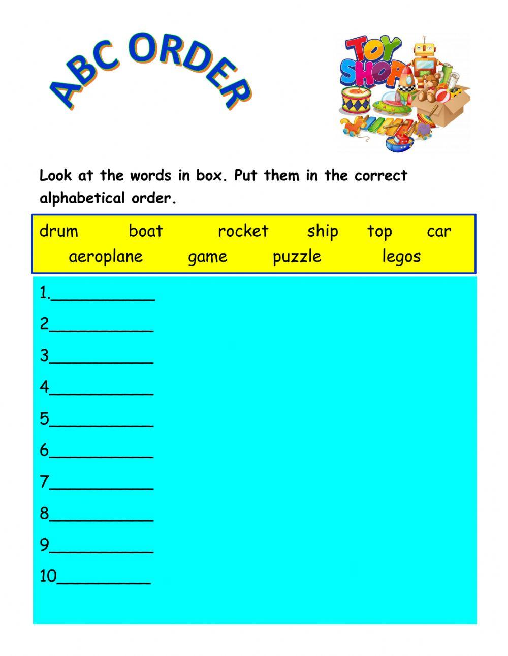 Abc order exercise | Live Worksheets