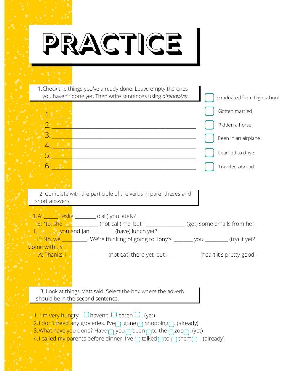 Present Perfect: Already-Yet online exercise for | Live Worksheets