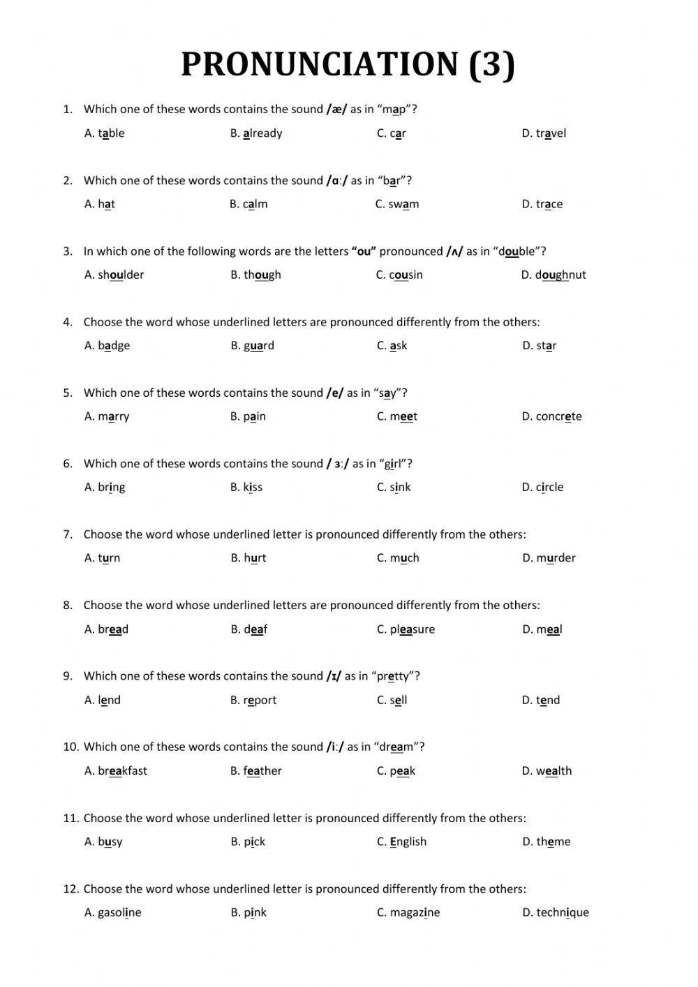 Pronunciation Guides Worksheets Pronunciation 9 | Free Interactive