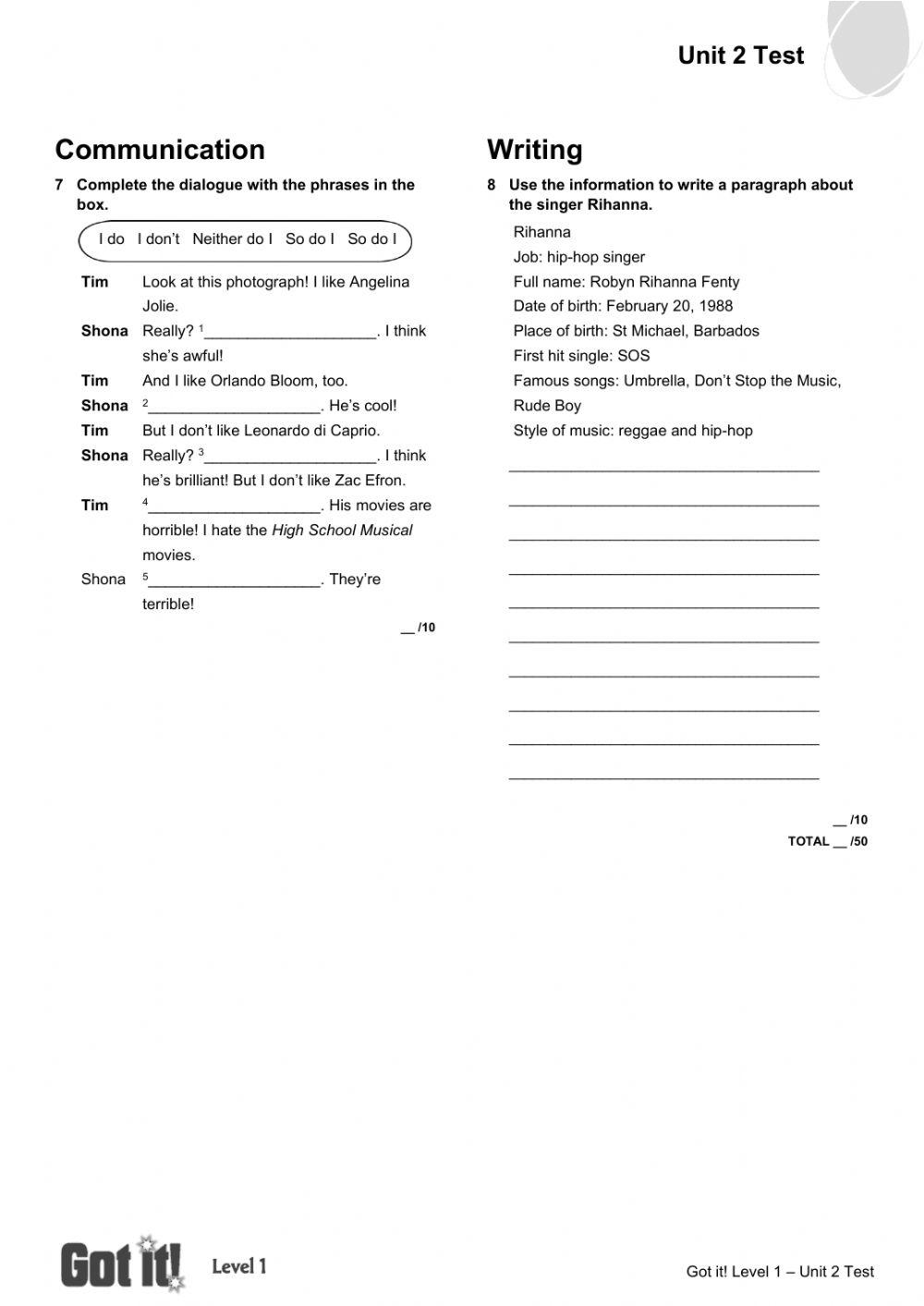 got it 1 unit 2 online exercise for | Live Worksheets