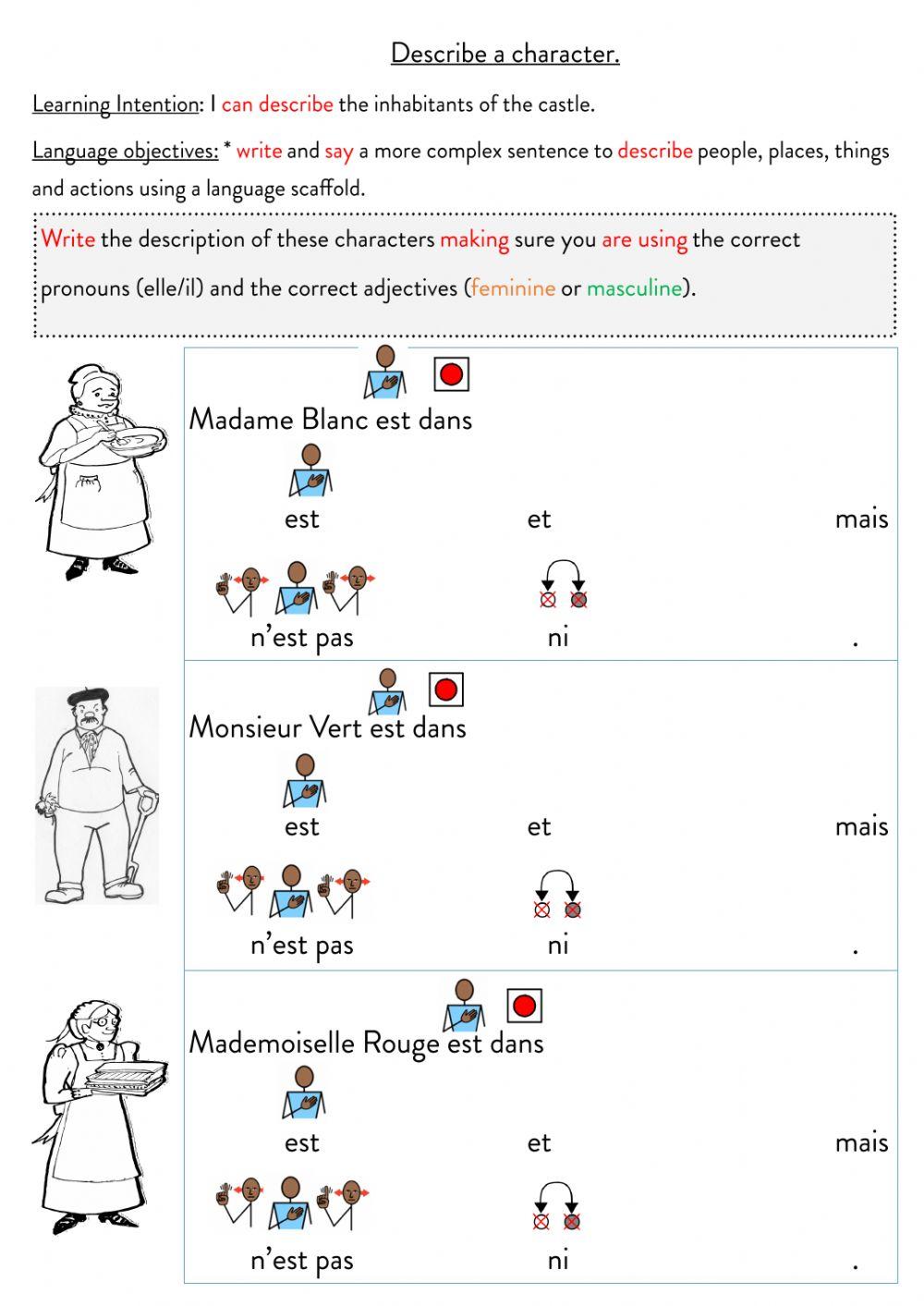 Describe a character worksheet | Live Worksheets