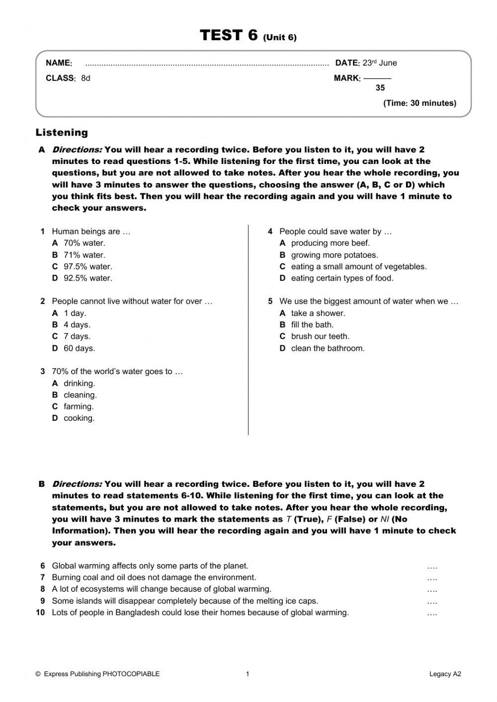 Legacy A2 Unit 6 | Free Interactive Worksheets | 5850378