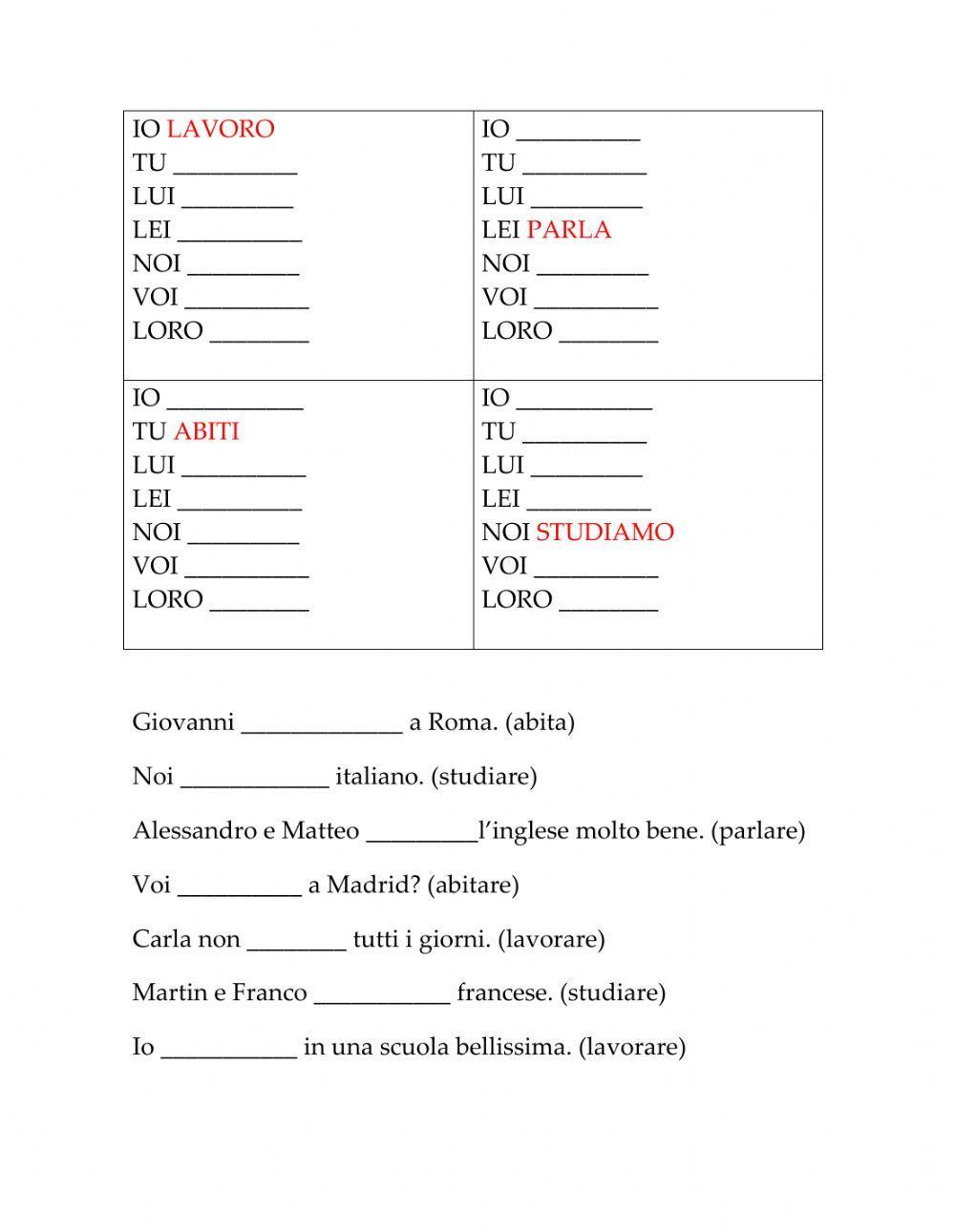 Verbi regolari … | Free Interactive Worksheets | 282997