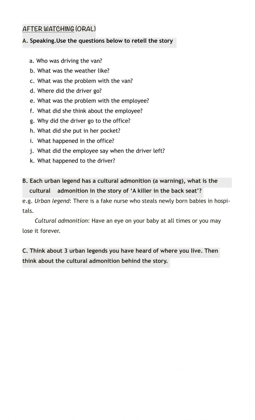 Urban Legends: … | Free Interactive Worksheets | 283000