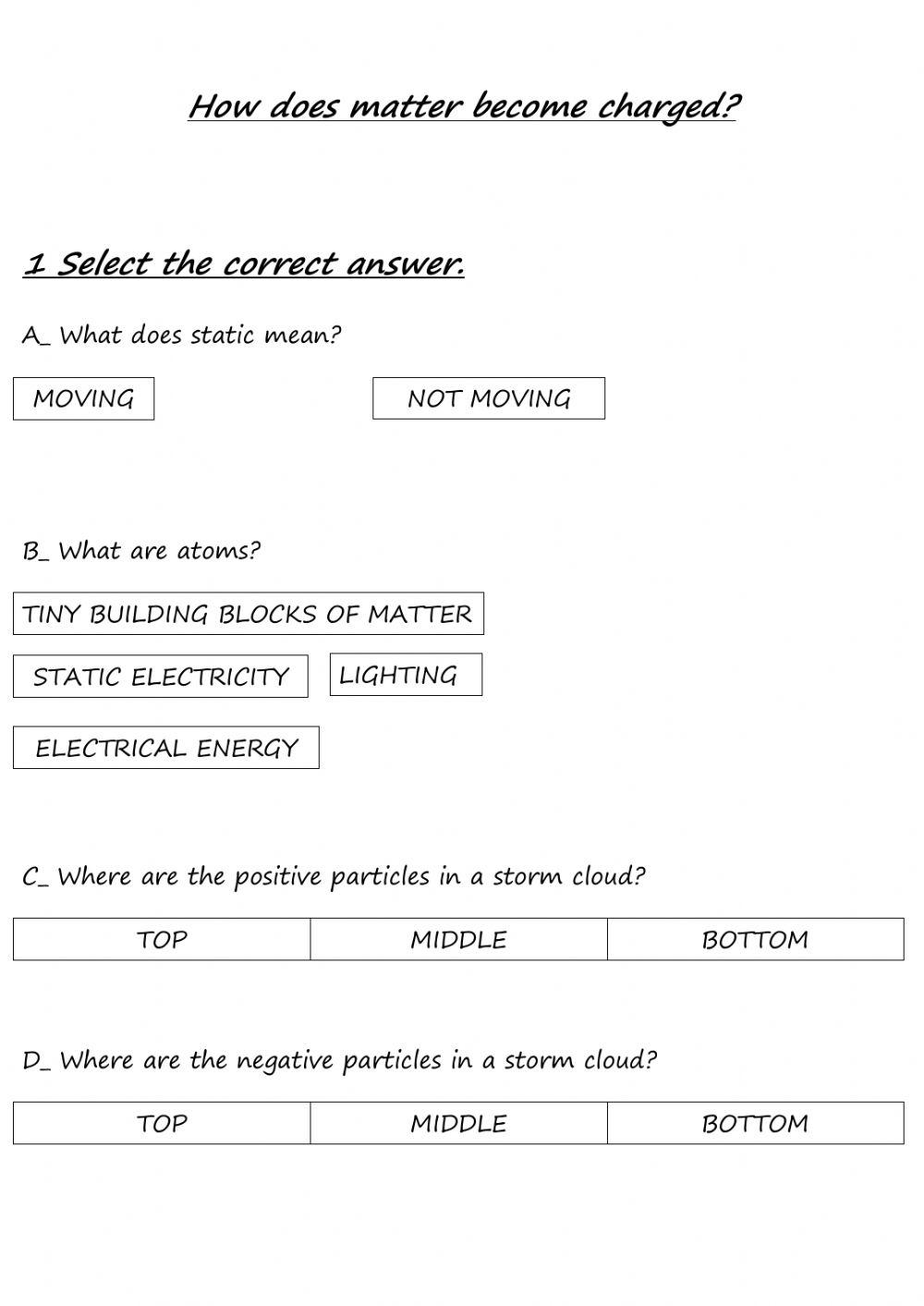 How does matter become charged? worksheet | Live Worksheets