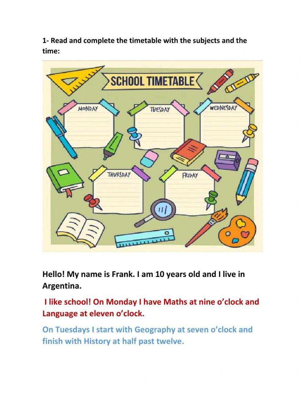 Timetable 283213 | Federico Avila | LiveWorksheets