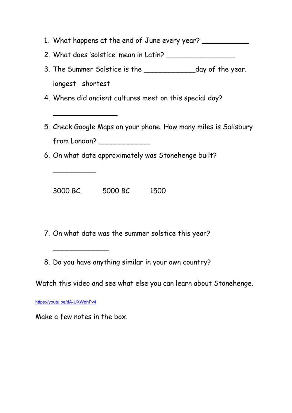 Summer Solstice online exercise for | Live Worksheets