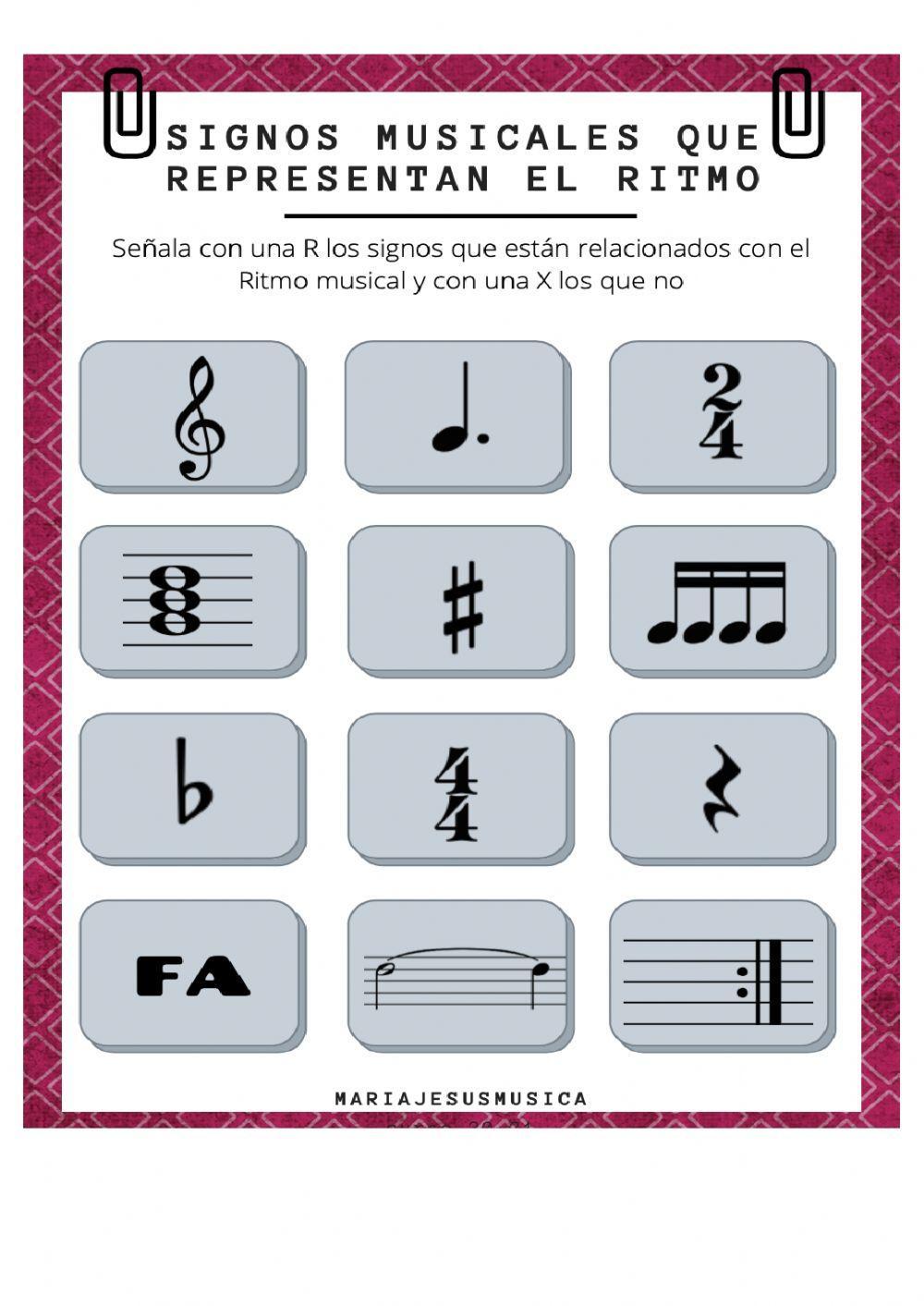 Signos relacionados con el ritmo musical worksheet | Live Worksheets