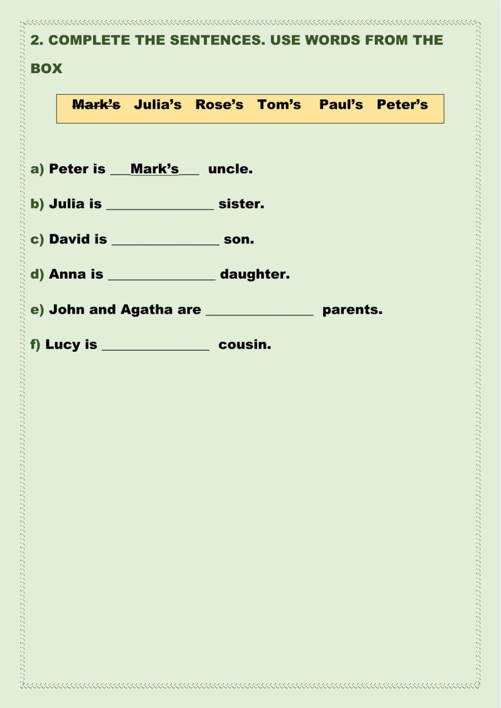 Write the names and Complete the sentences worksheet | Live Worksheets