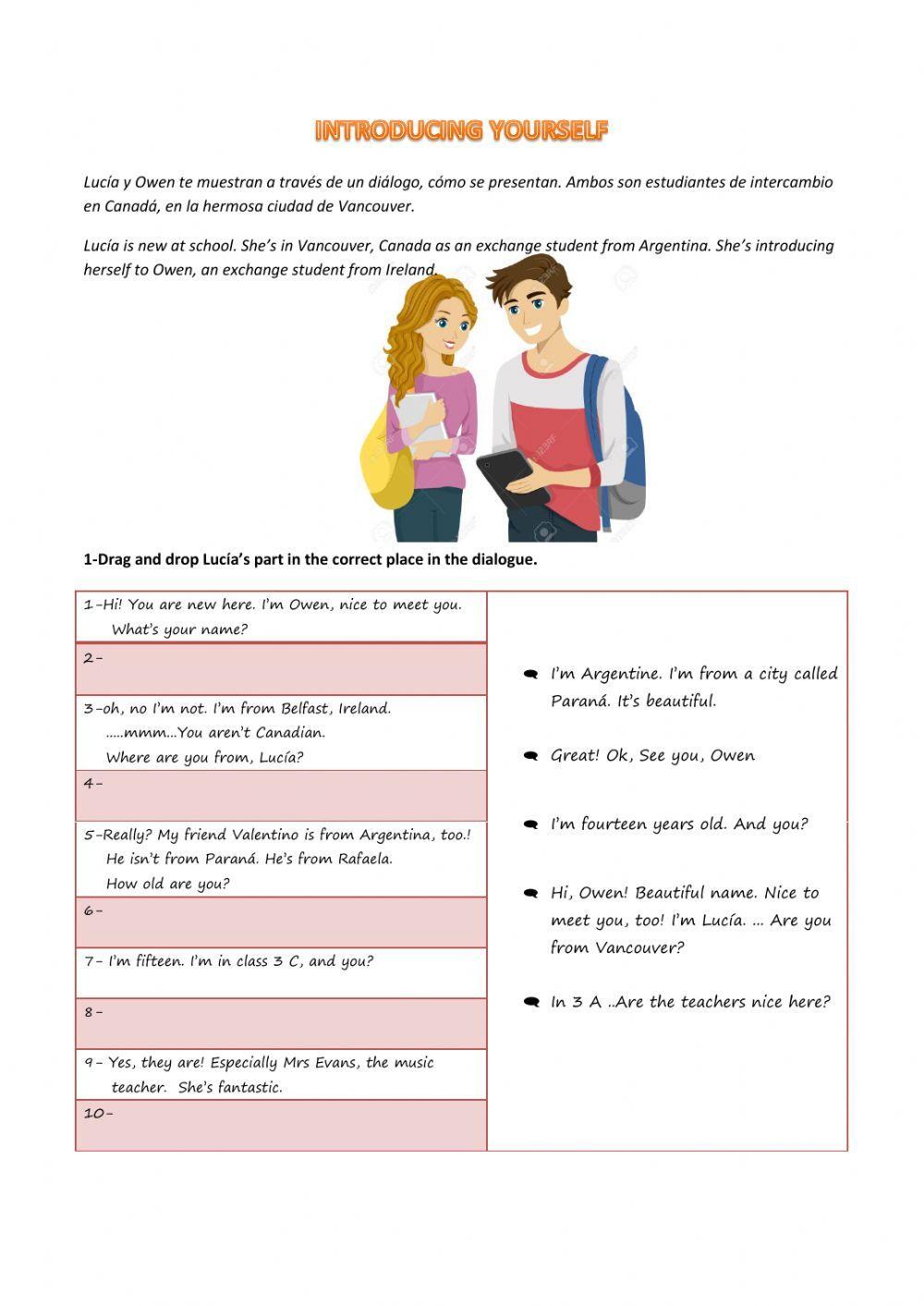 Introducing Yourself Interactive Activity Live Worksheets