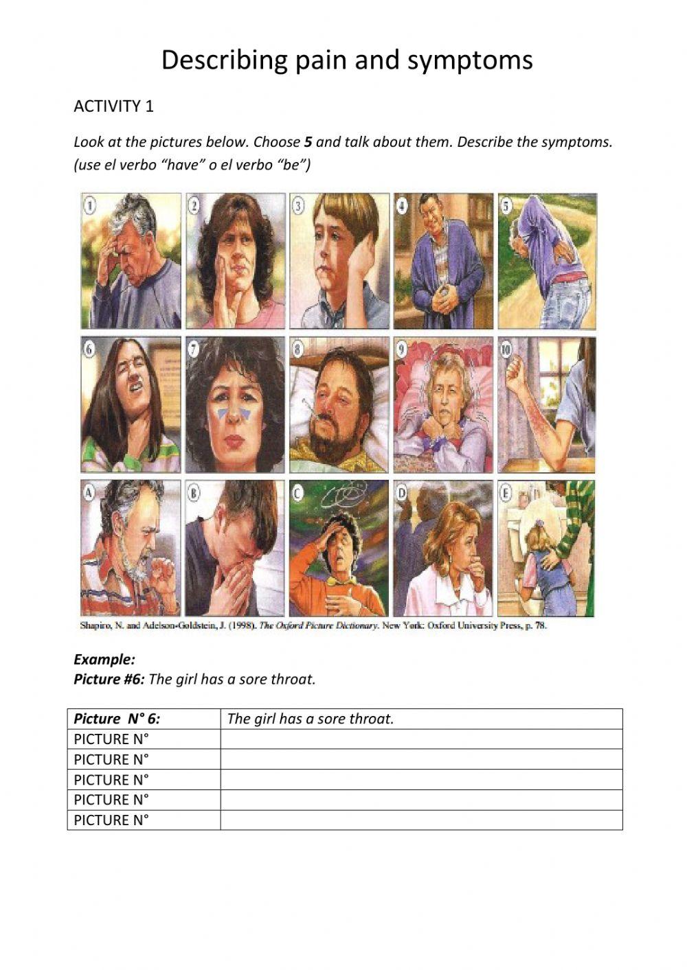 Pain and Symptoms 1 worksheet | Live Worksheets