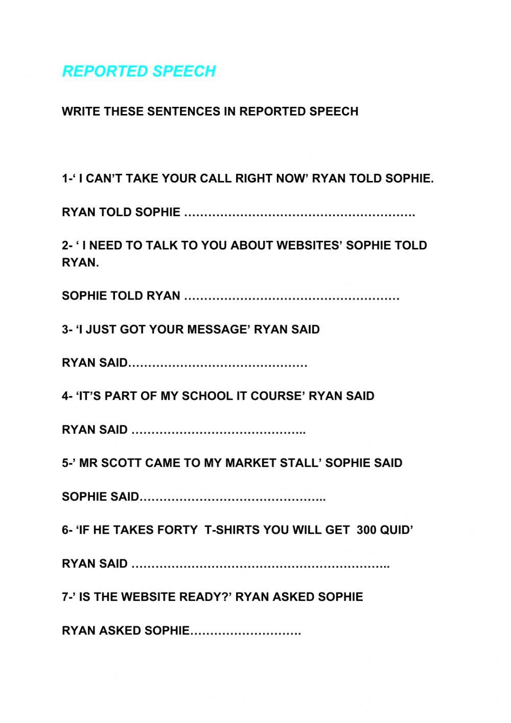 Reported speech online exercise for PRE - INTERMEDIATE | Live Worksheets