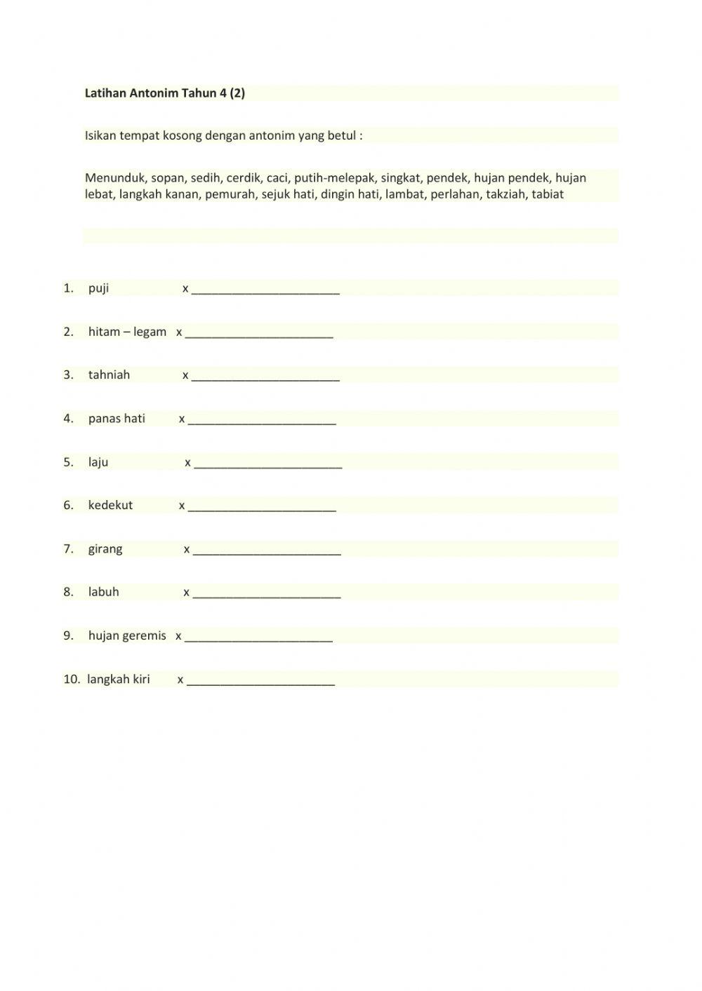Antonim worksheet | Live Worksheets