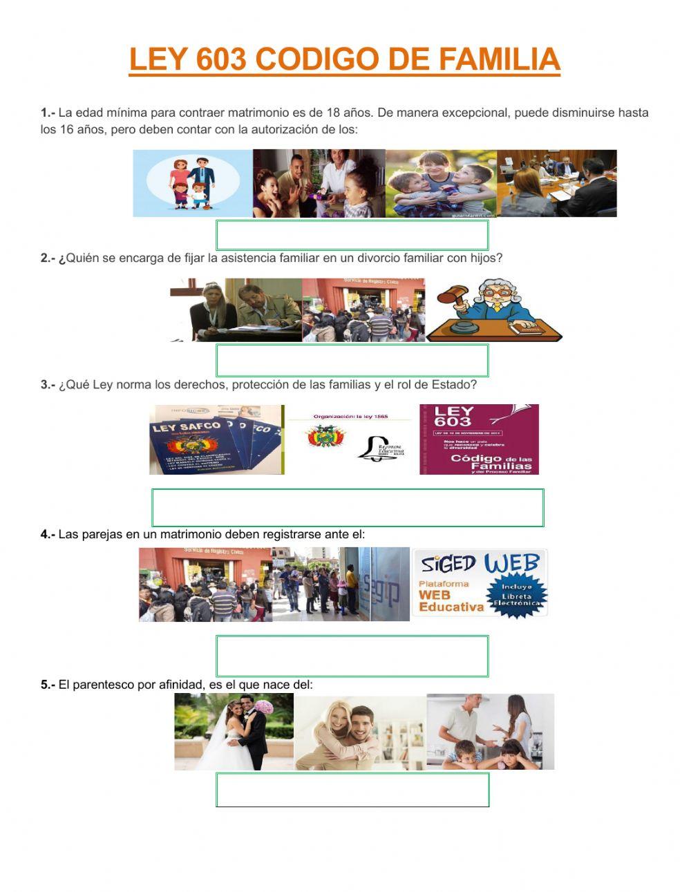 Ley 603 código de las familias worksheet | Live Worksheets