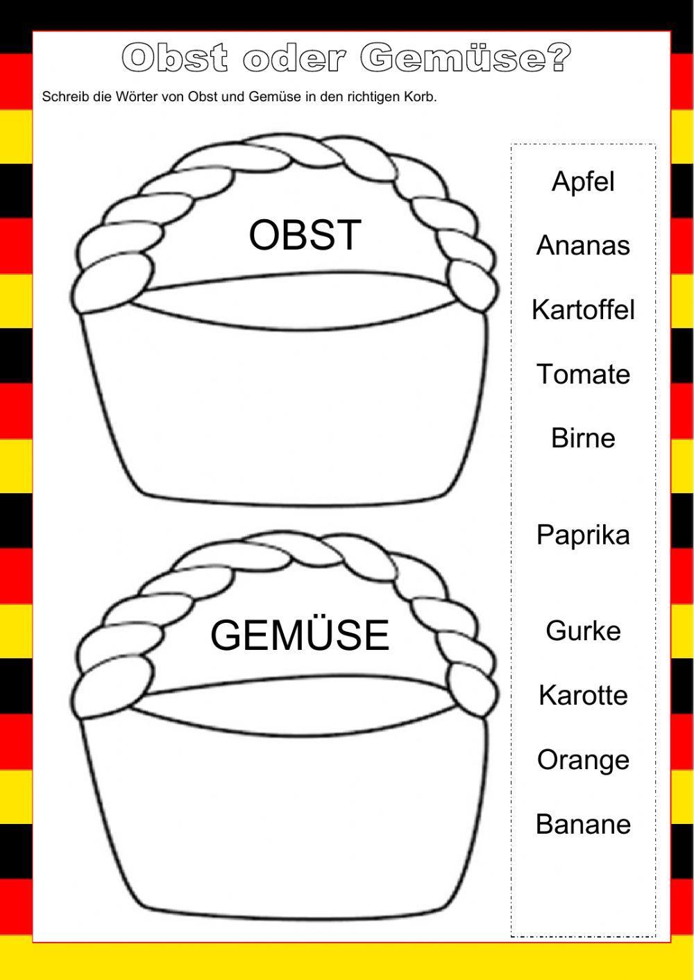 Obst und Gemüse | Free Interactive Worksheets | 285830