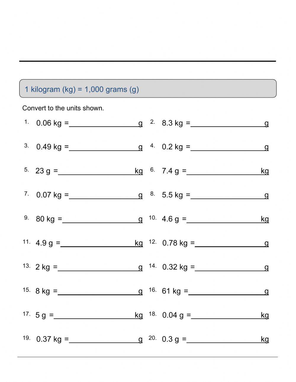 Converting Kilogram To Gram Worksheet Live Worksheets, 59% OFF Converting Kilogram To Gram Worksheet Live Worksheets, 59% OFF