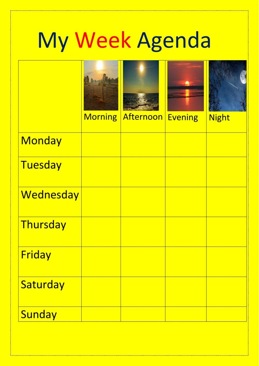 My week agenda | LiveWorksheets | 286560