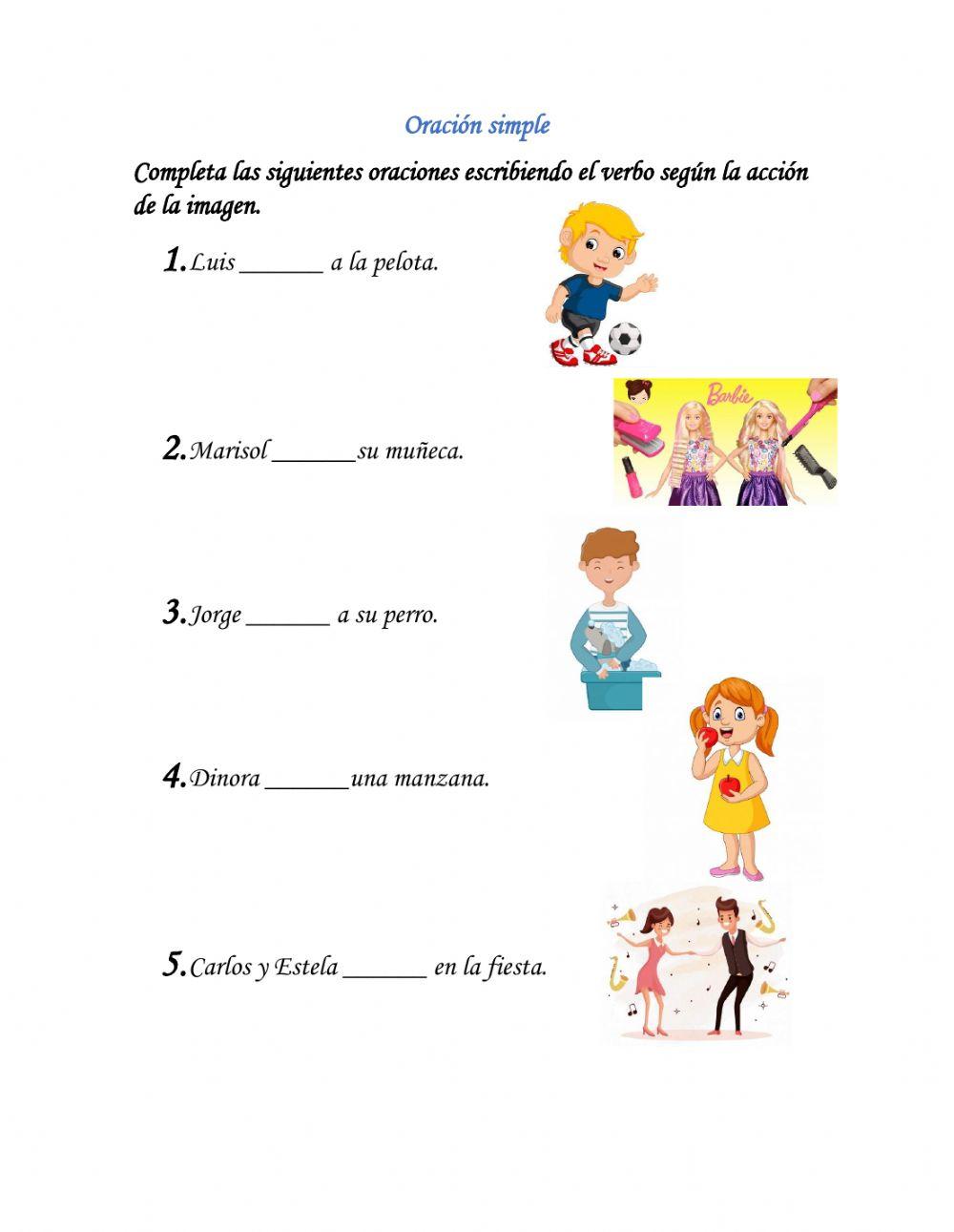 Oración simple | Free Interactive Worksheets | 286598