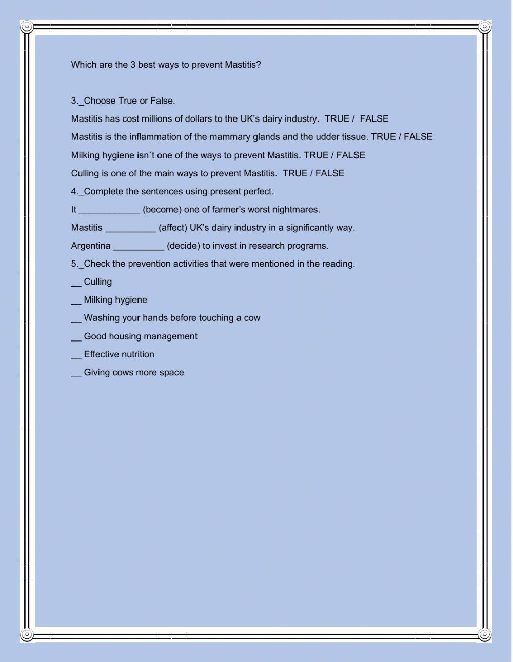 Reading exercise: Mastitis worksheet | Live Worksheets