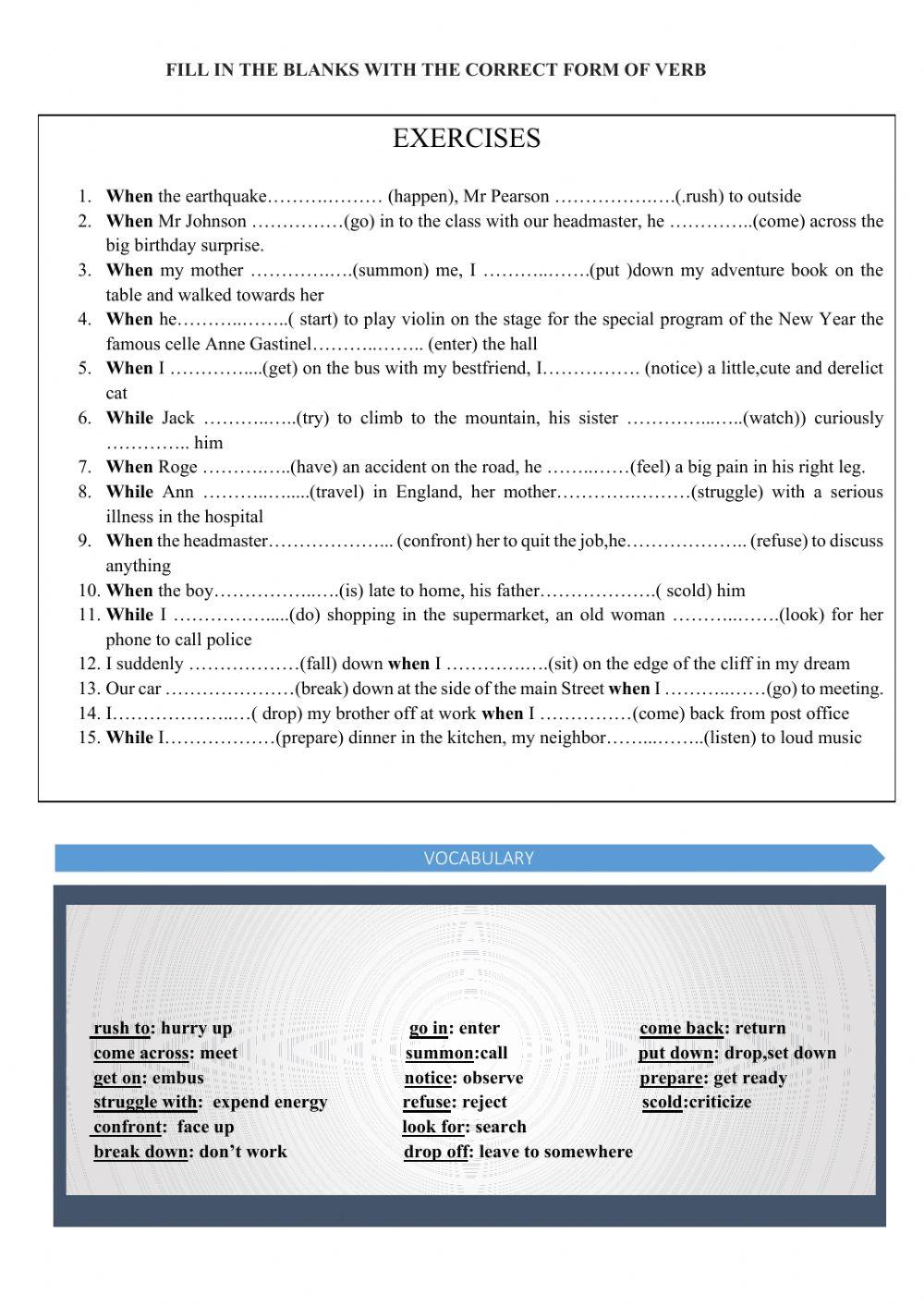 When&while | hilalekinci | Live Worksheets